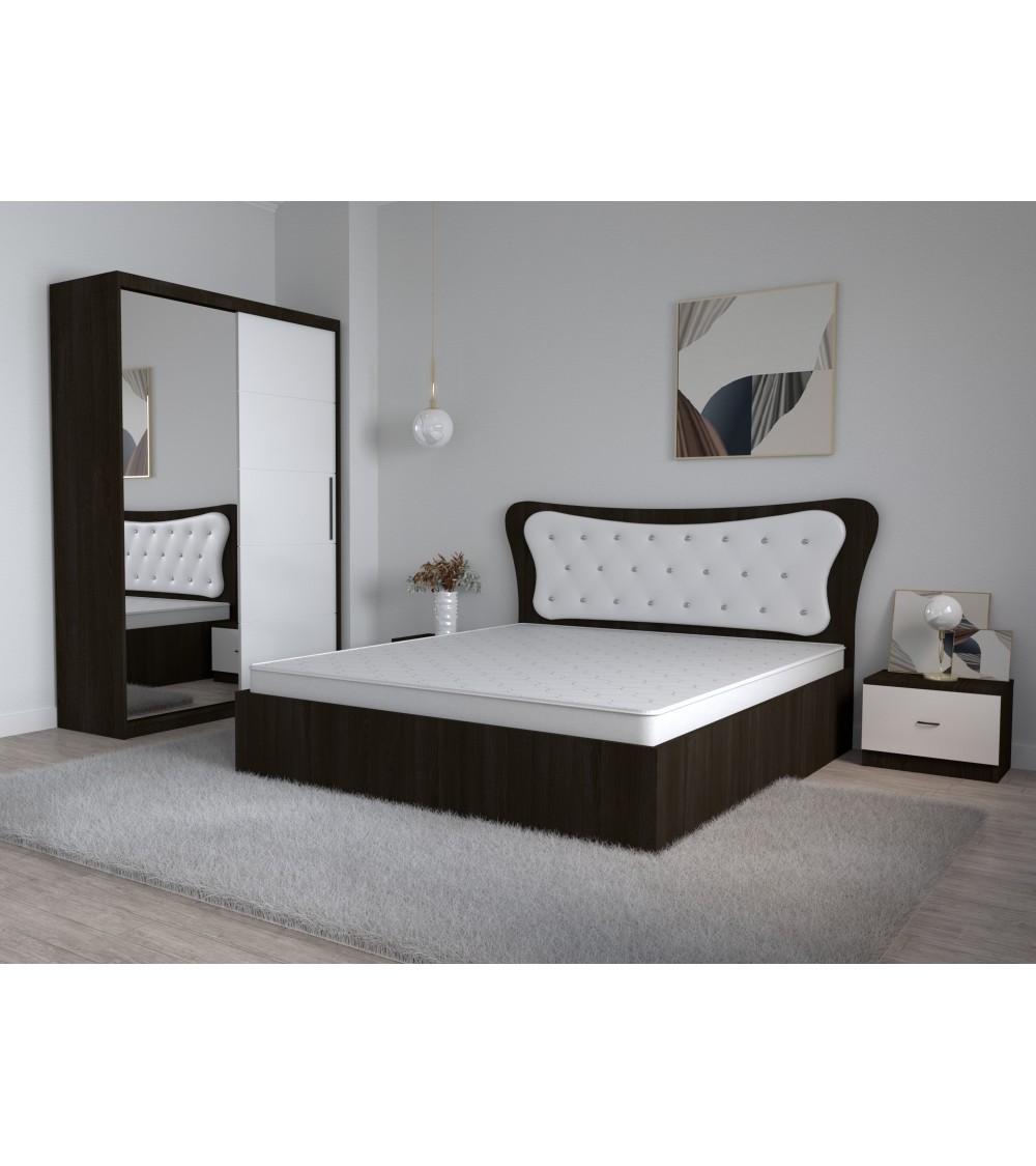 Dormitor Wenge/Alb, PAL, pat, sifonier cu oglinda, 2 noptiere