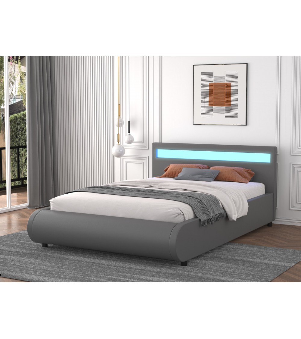 Pat Berlin Complet Tapitat Piele Ecologica 160x200cm, cu iluminare LED ...