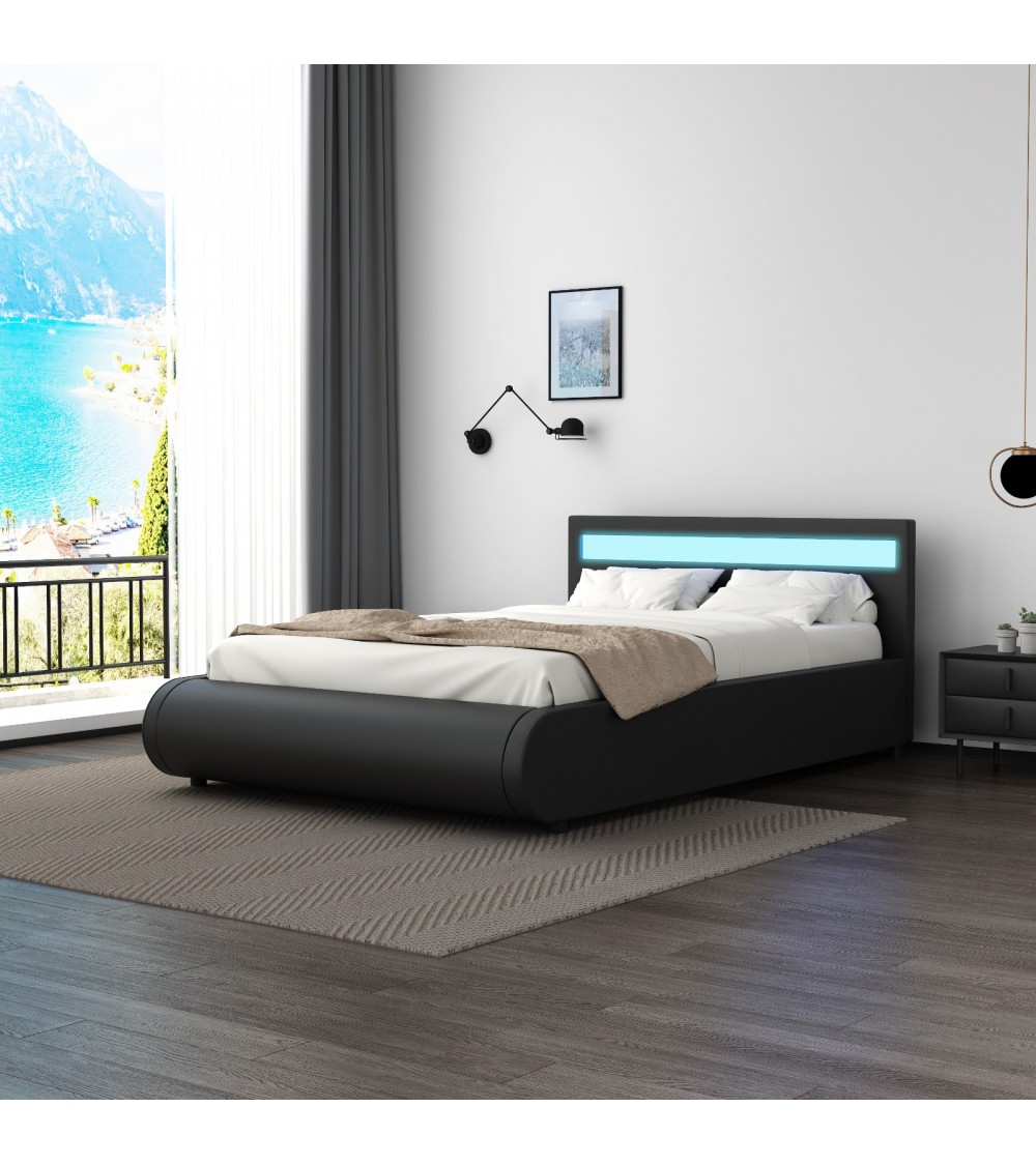Pat Berlin Complet Tapitat Piele Ecologica 160x200cm, cu iluminare LED ...